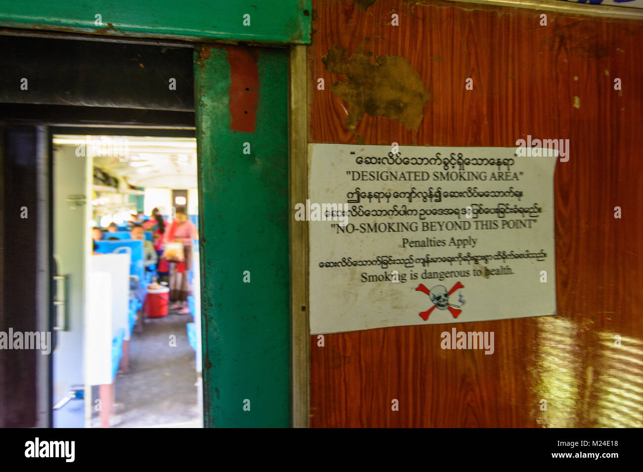 : no smoking sign in train, , Shan State, Myanmar (Burma Stock Photo ...