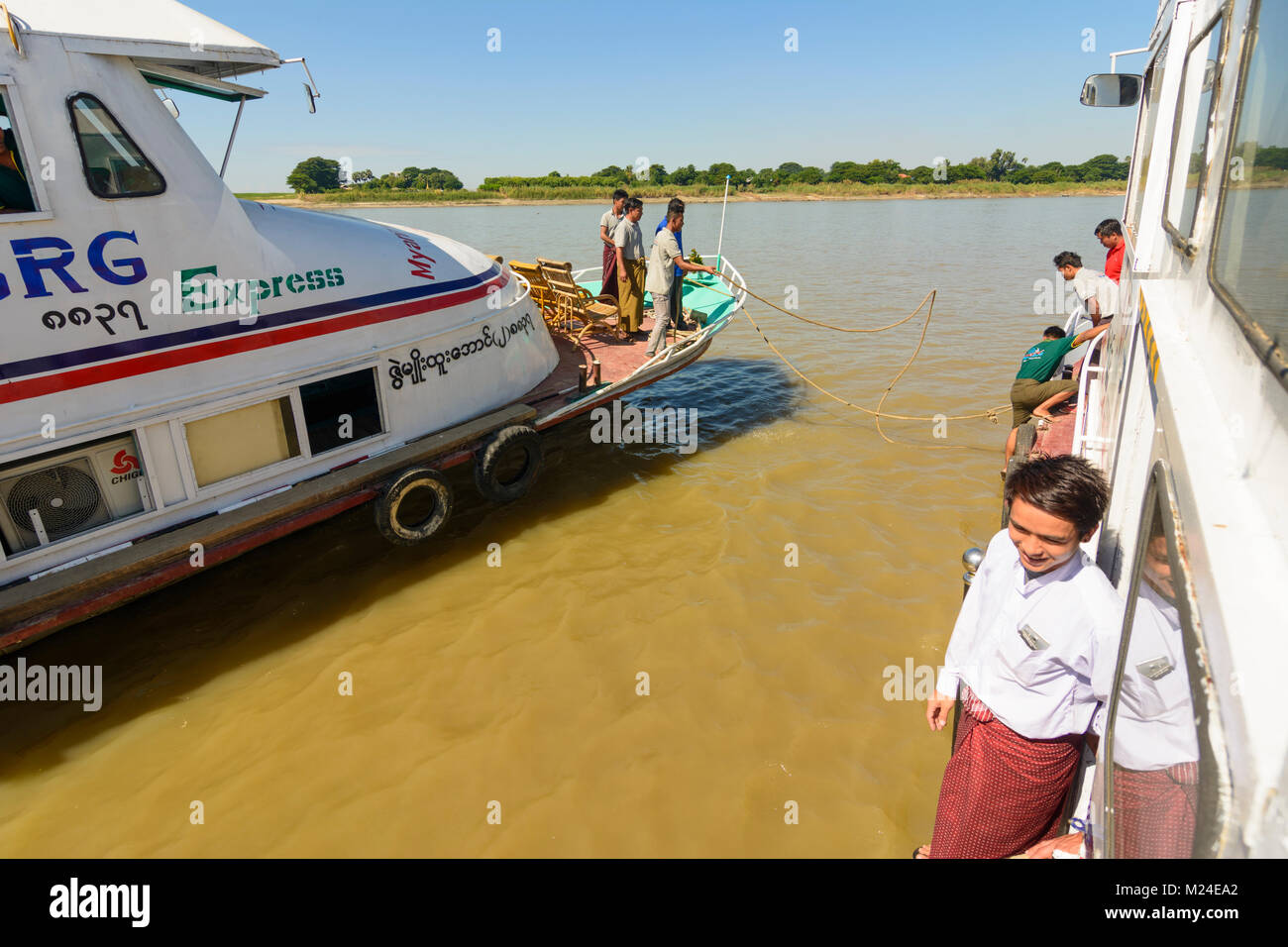 : Irrawaddy (Ayeyarwady) River, passenger ship ships, , Mandalay Region ...