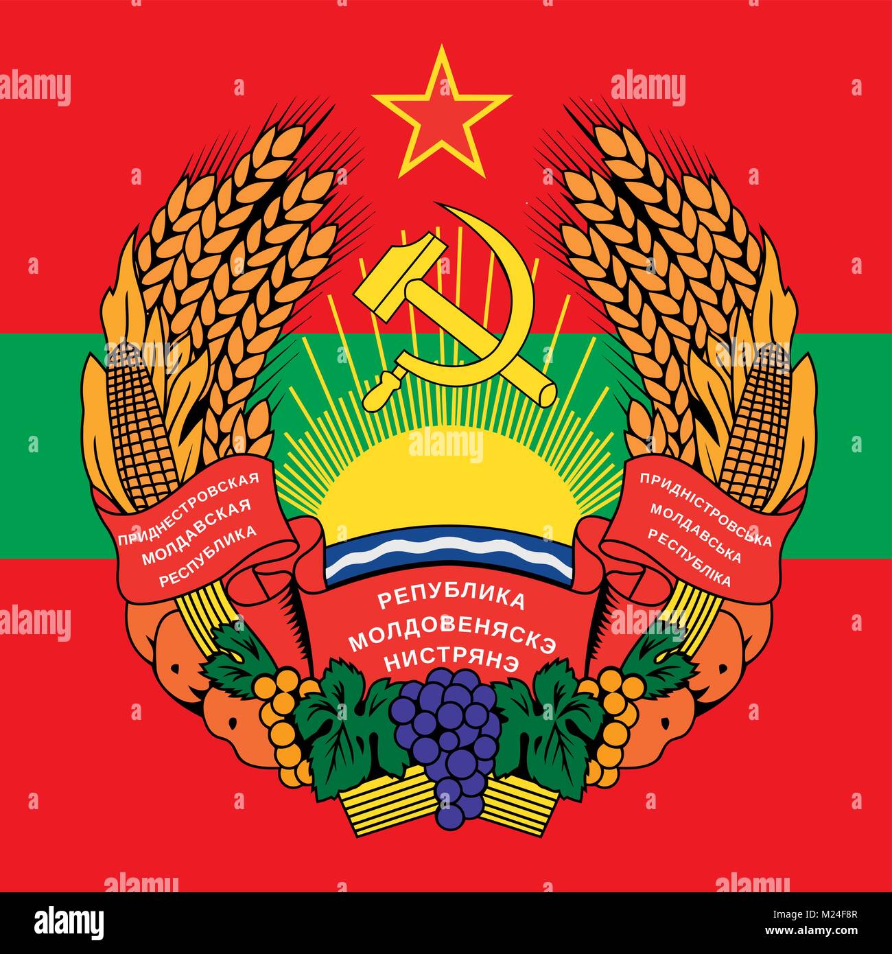 Transnistria coat of arms and flag, official symbols of the territory ...