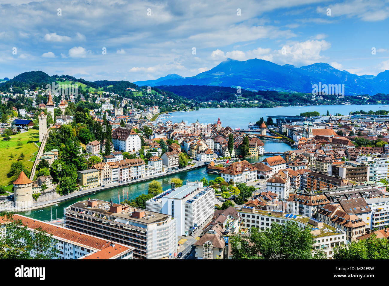 Lucerne, Switzerland. View from above of Lucerne city center and lake ...