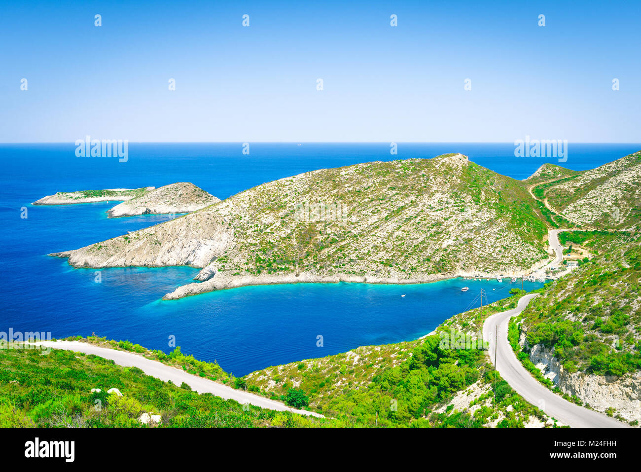 Road to Porto Vromi beach on Zakynthos island, Greece. Beach with azure ...