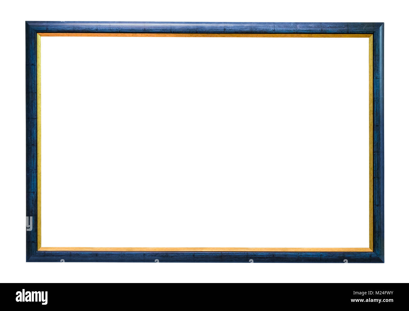 Blue wooden picture frame isolated on white background with clipping ...