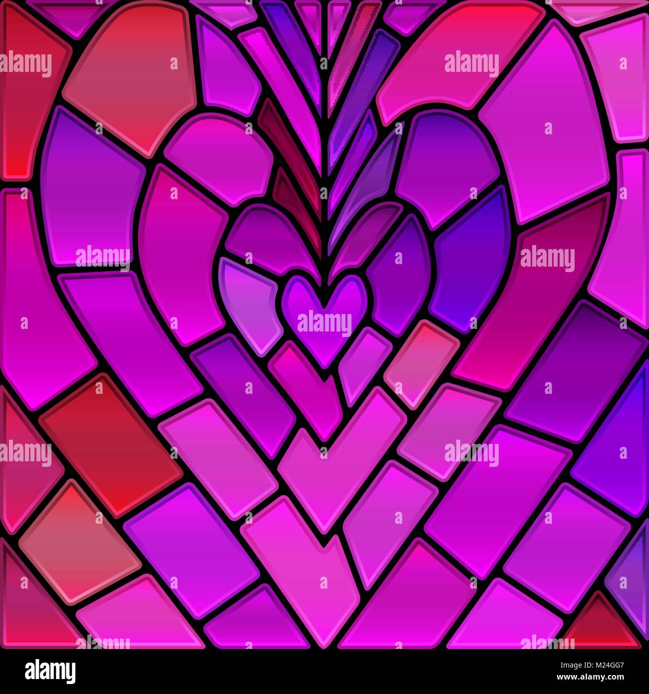 abstract vector stained-glass mosaic background - purple and red heart ...
