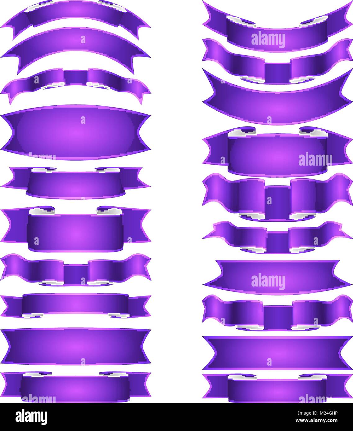 isolated vector colored satin ribbons set - purple and violet Stock ...
