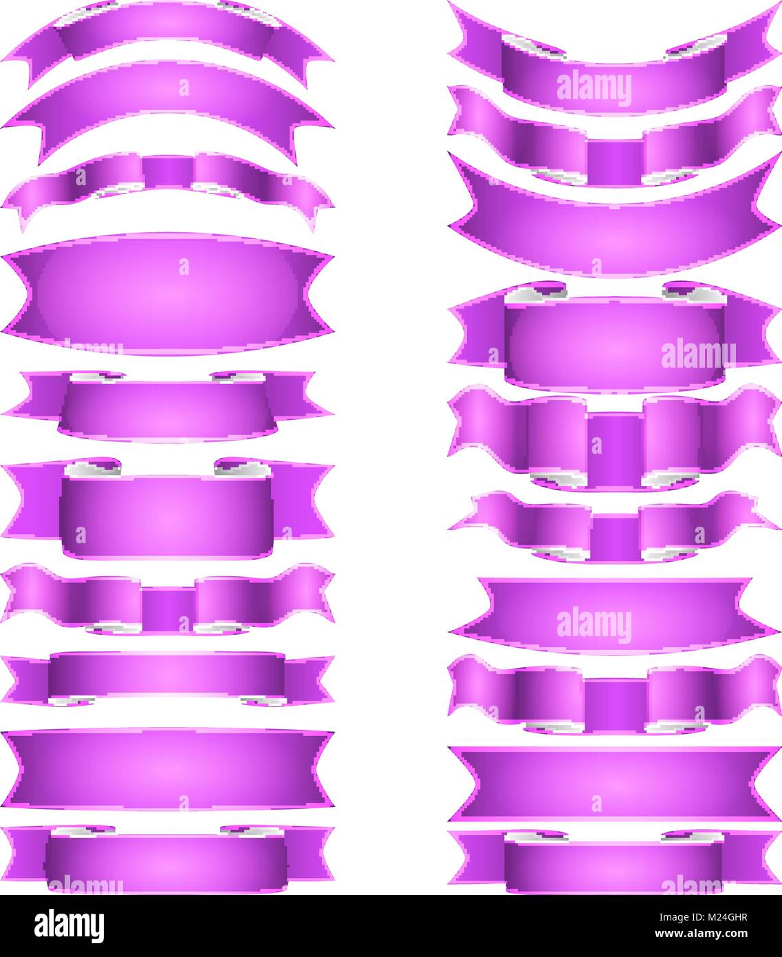 isolated vector colored satin ribbons set - purple and violet Stock ...