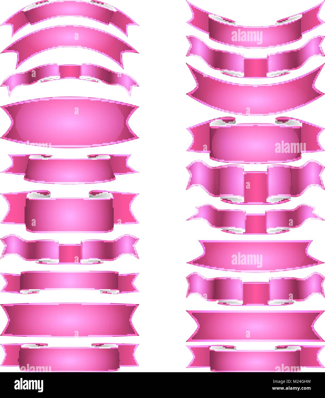 isolated vector colored satin ribbons set - purple and violet Stock ...