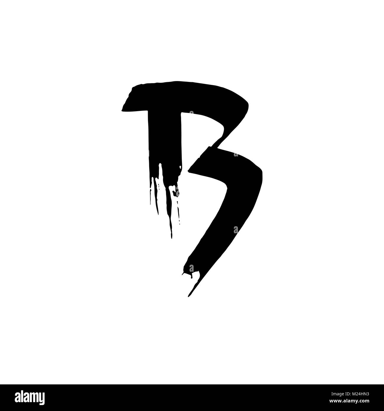 Letter B. Handwritten by dry brush. Rough strokes font. Vector ...