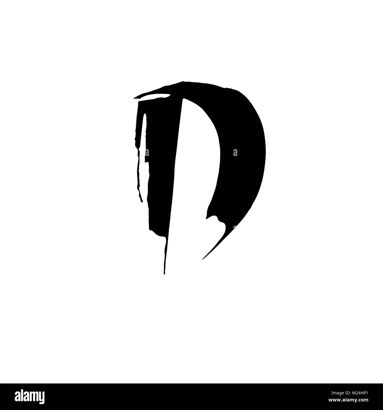 Letter D. Handwritten by dry brush. Rough strokes font. Vector ...
