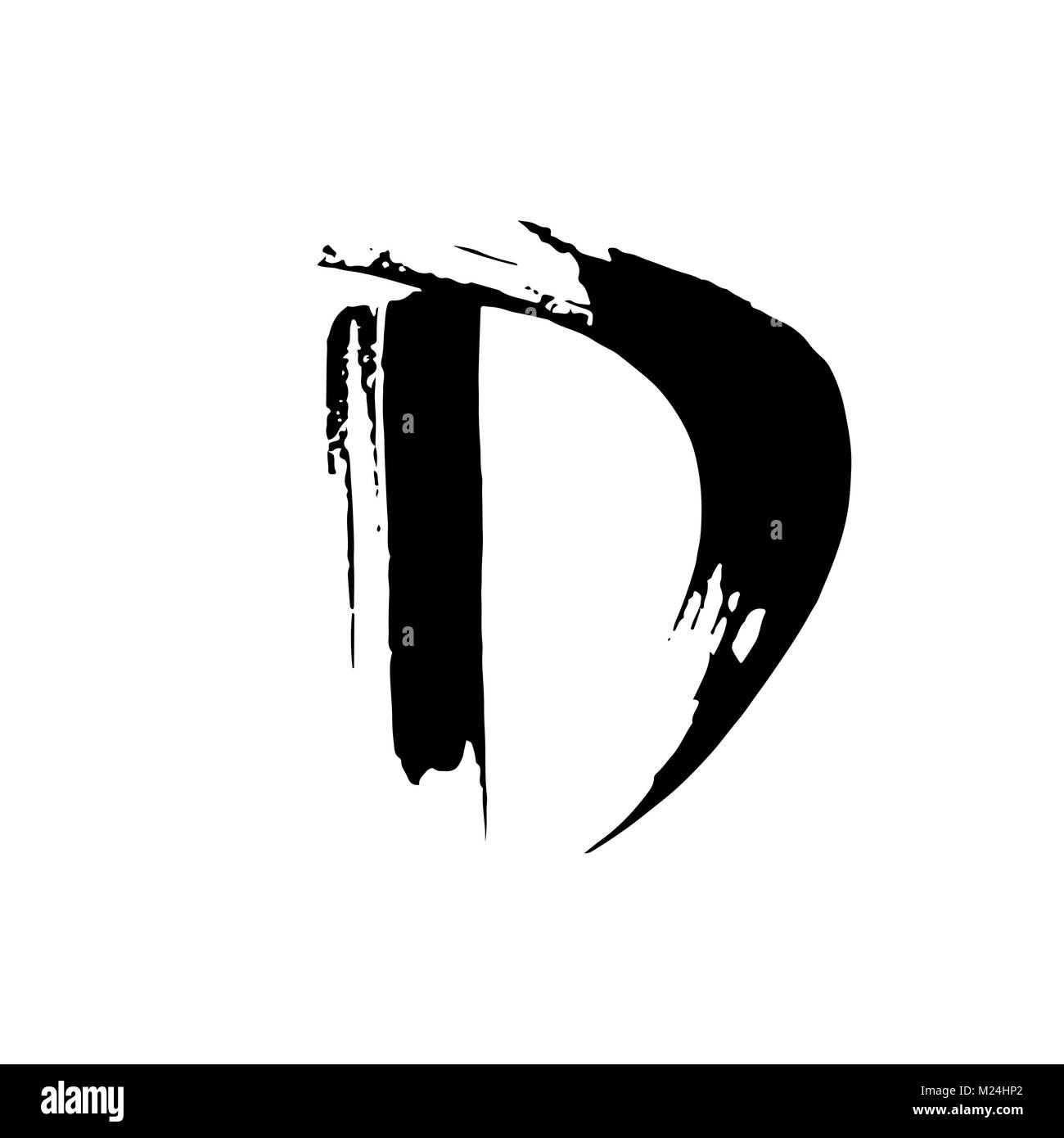 Letter D. Handwritten by dry brush. Rough strokes font. Vector ...
