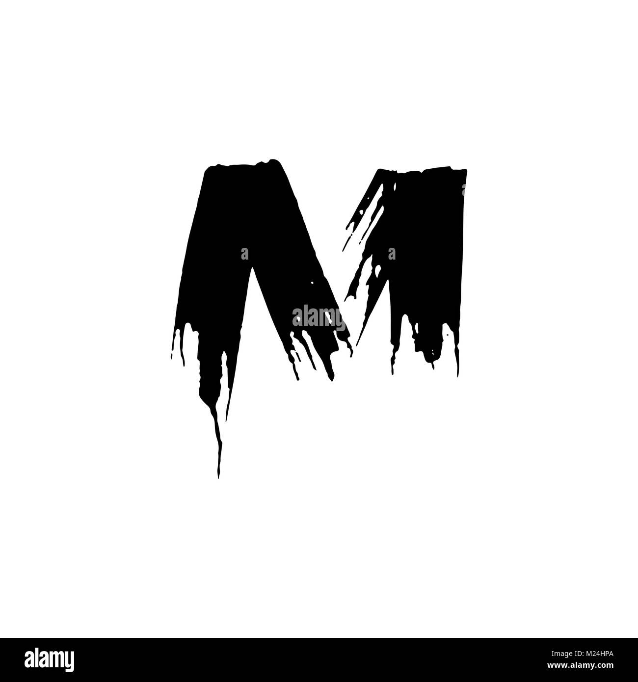 Letter M. Handwritten by dry brush. Rough strokes font. Vector ...