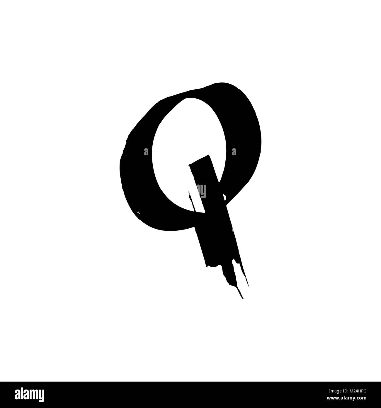 Letter Q. Handwritten by dry brush. Rough strokes font. Vector ...