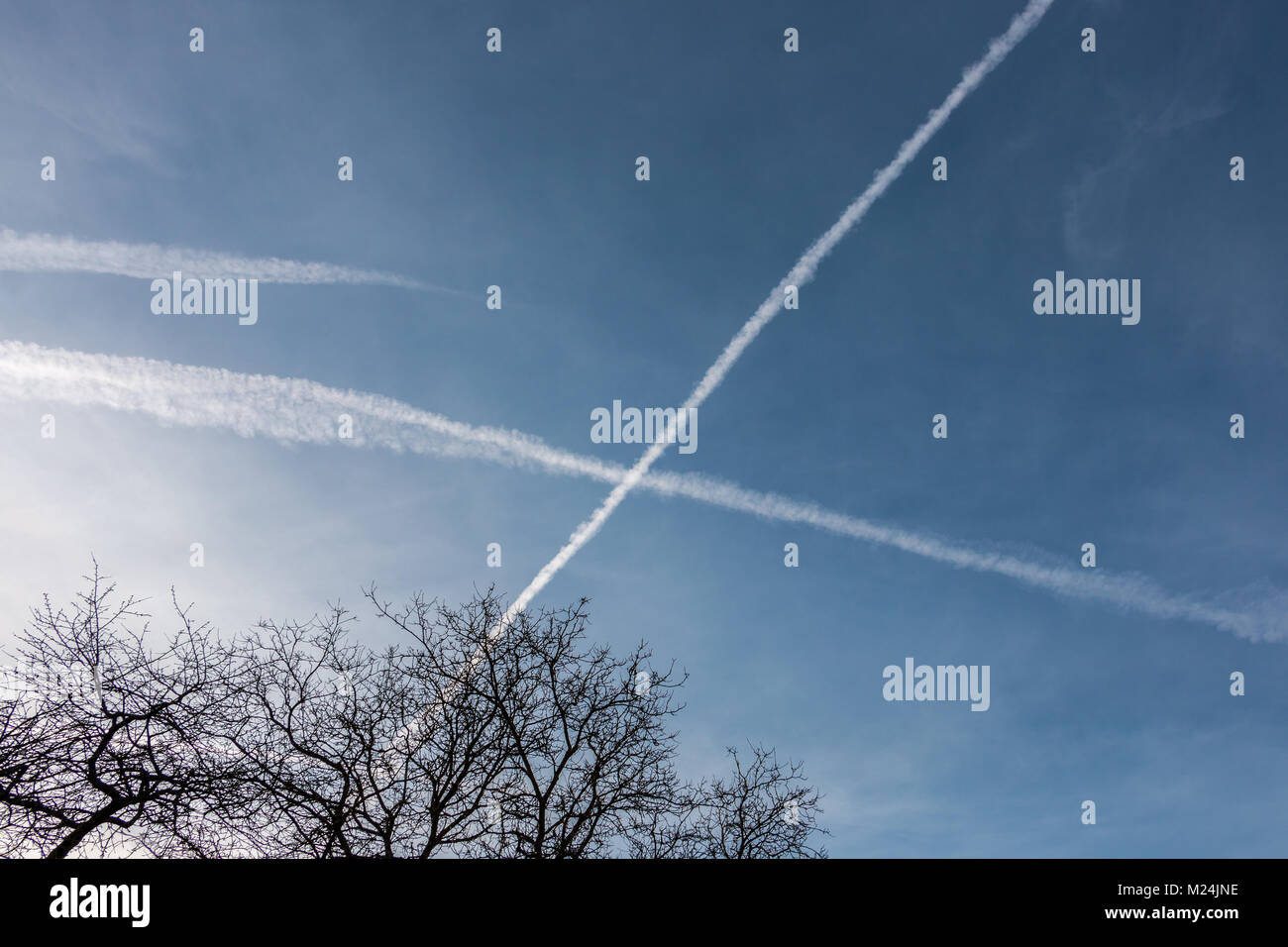 Contrails in the blue sky Stock Photo - Alamy
