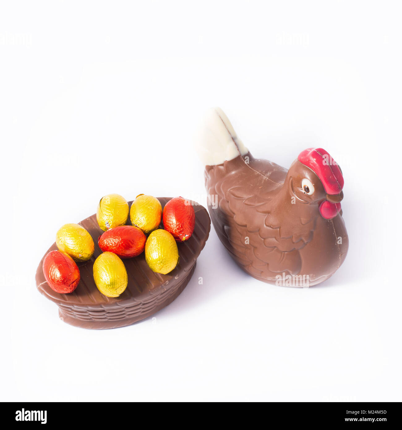 Chocolate Easter chicken with eggs Stock Photo - Alamy