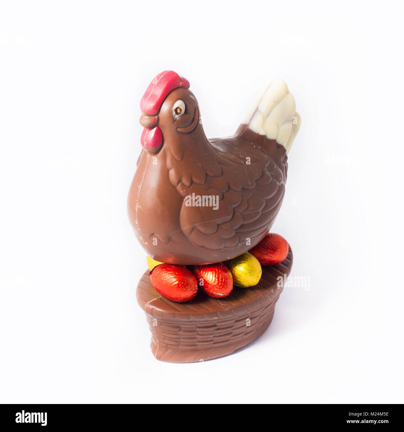 Chocolate Easter chicken with eggs Stock Photo - Alamy
