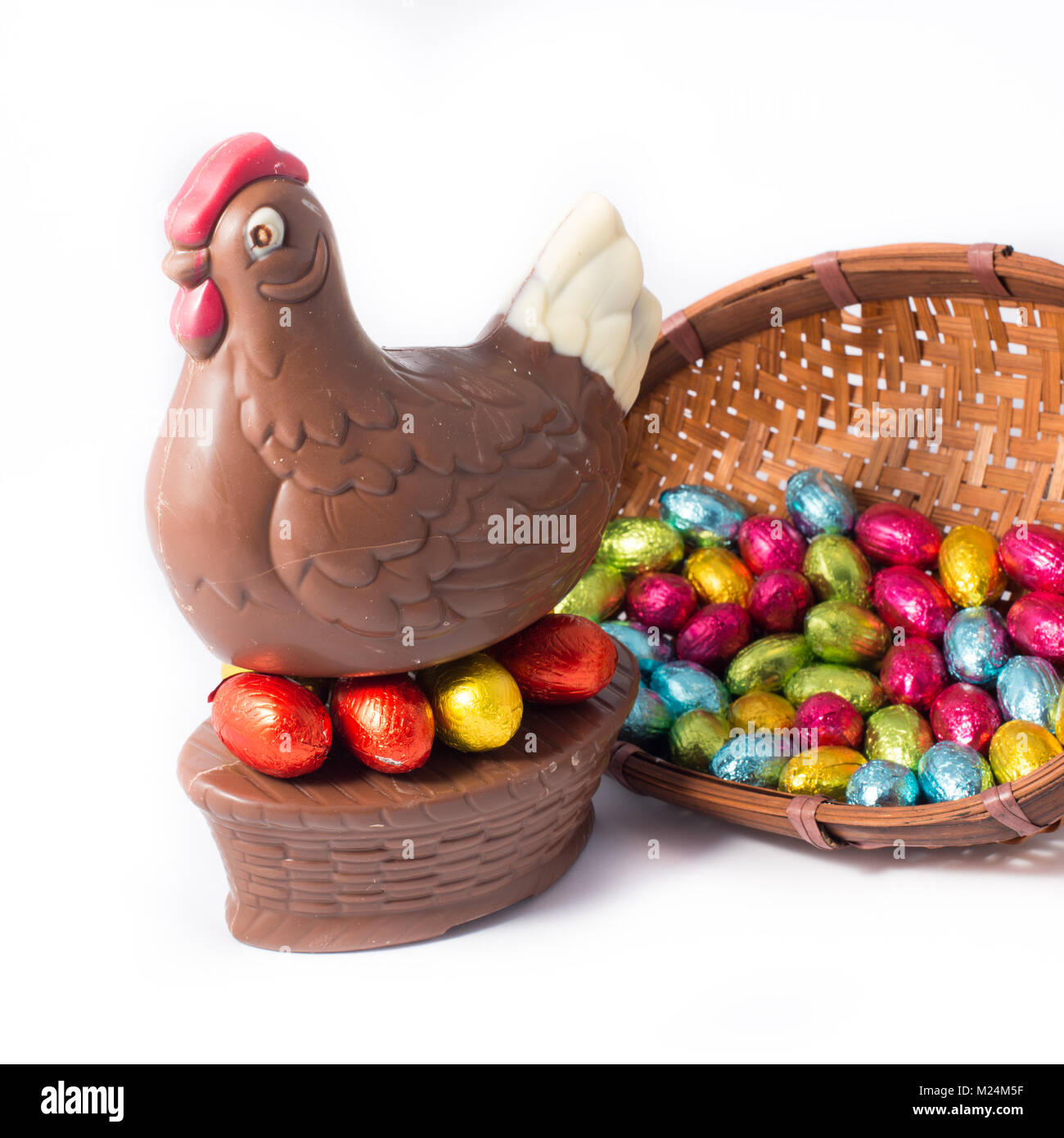 Chocolate Easter chicken with eggs Stock Photo - Alamy