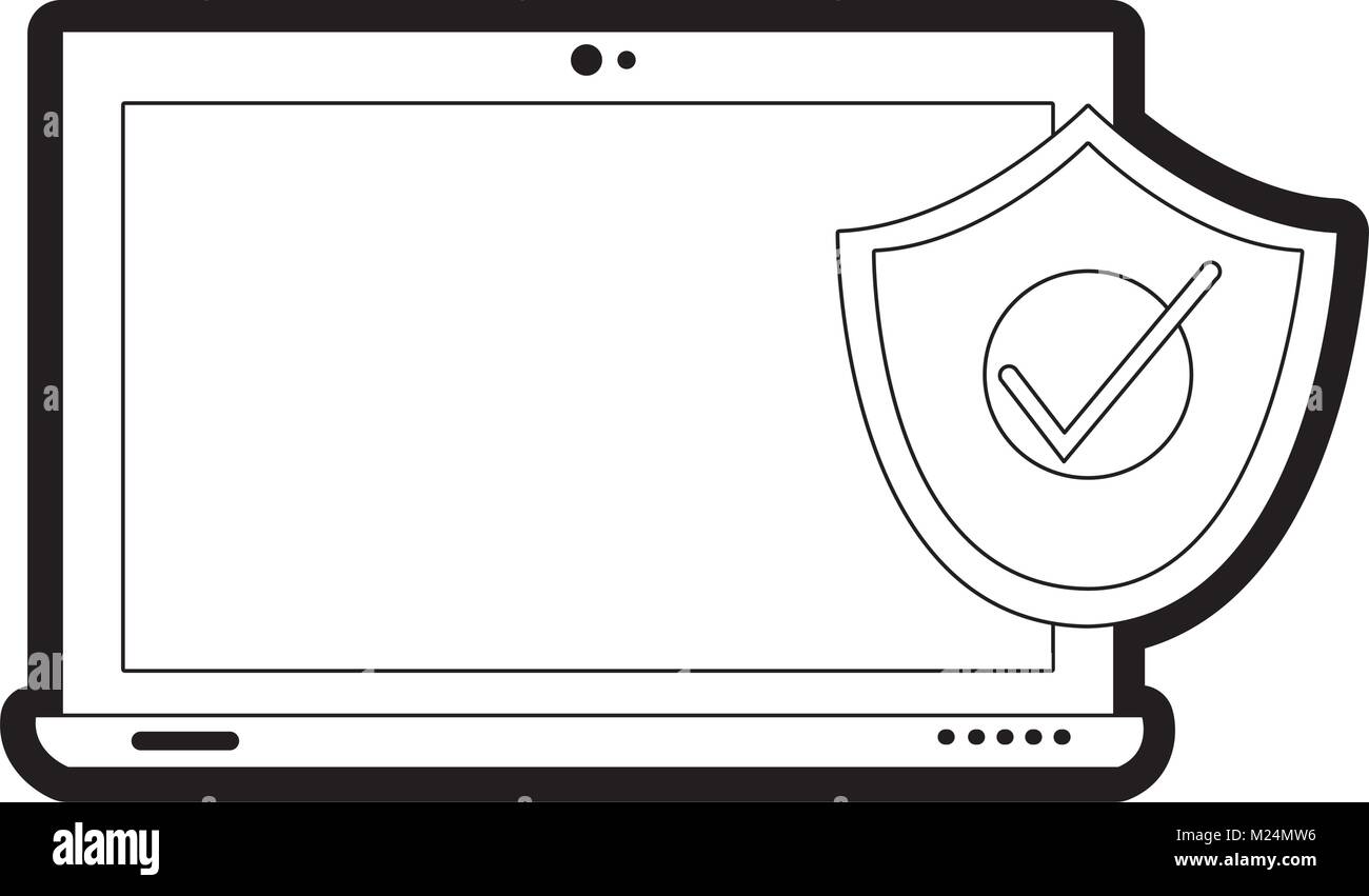 line screen laptop technology with shield security Stock Vector Image ...