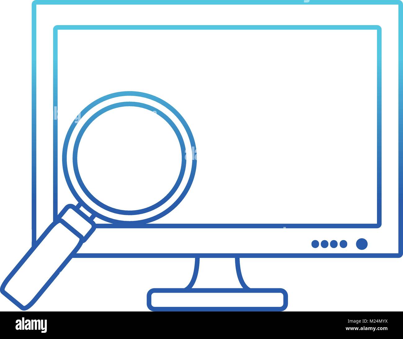 blue line screen computer technology with magnifying glass Stock Vector ...