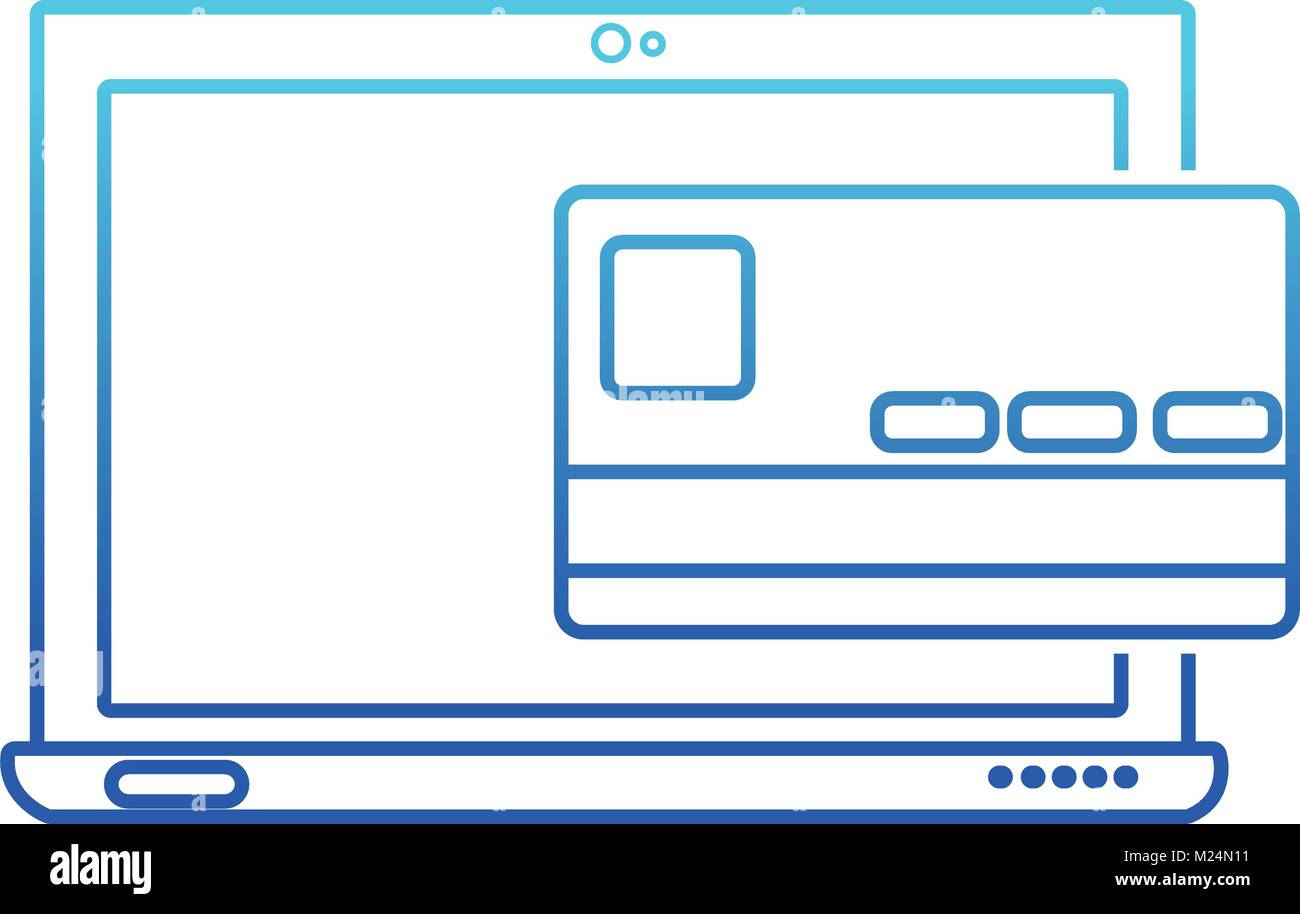 blue line screen laptop technology with digital credit card Stock ...