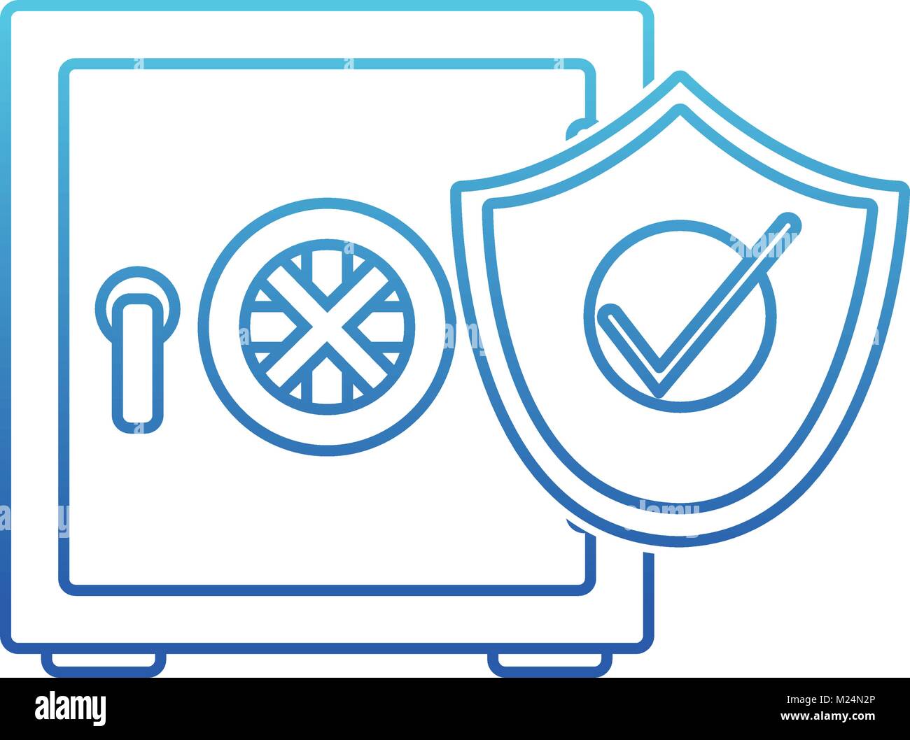 blue line strong box object with shield security Stock Vector Image ...