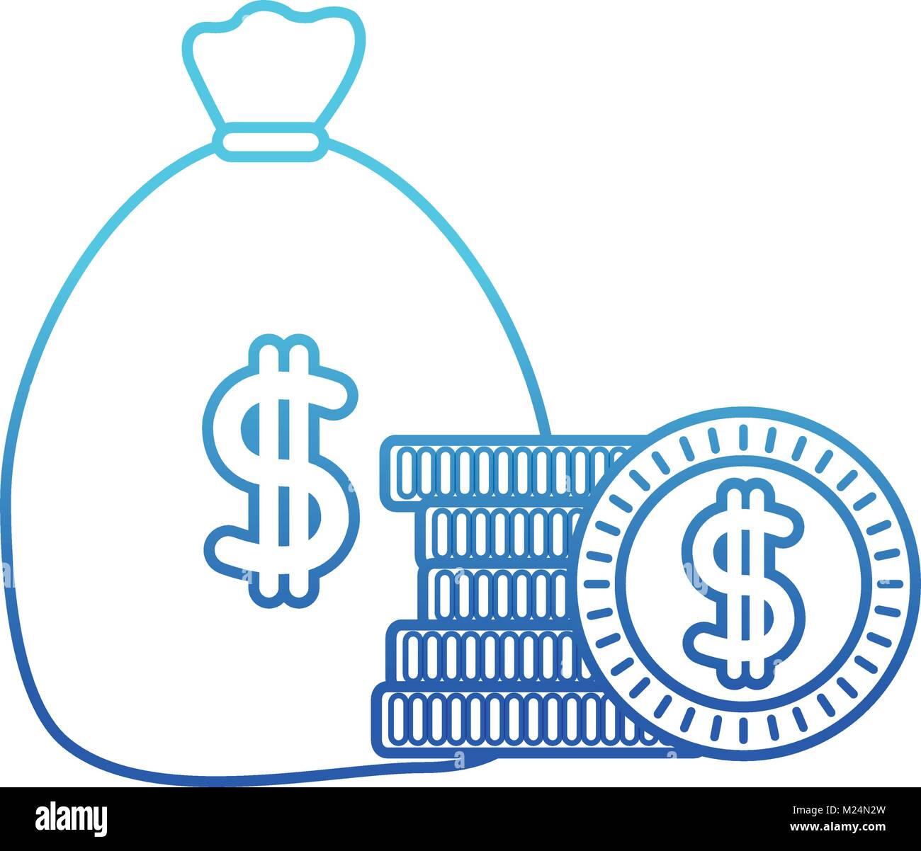 blue line money inside bag with peso symbol and coins Stock Vector ...