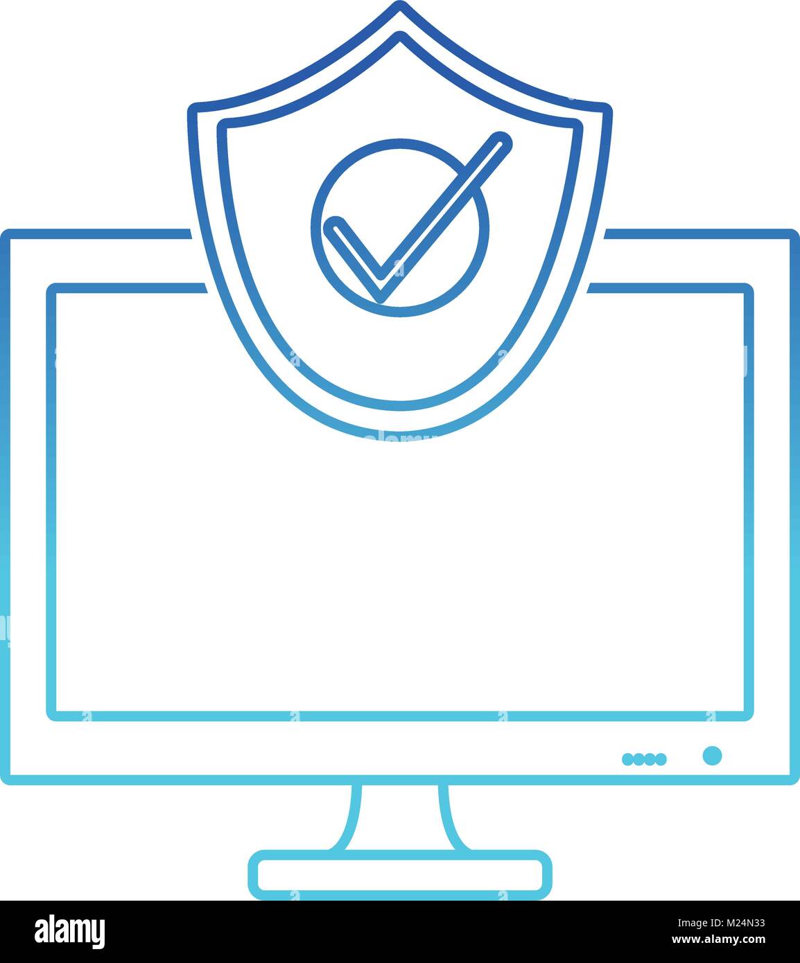 blue line screen computer technology with security shield Stock Vector ...