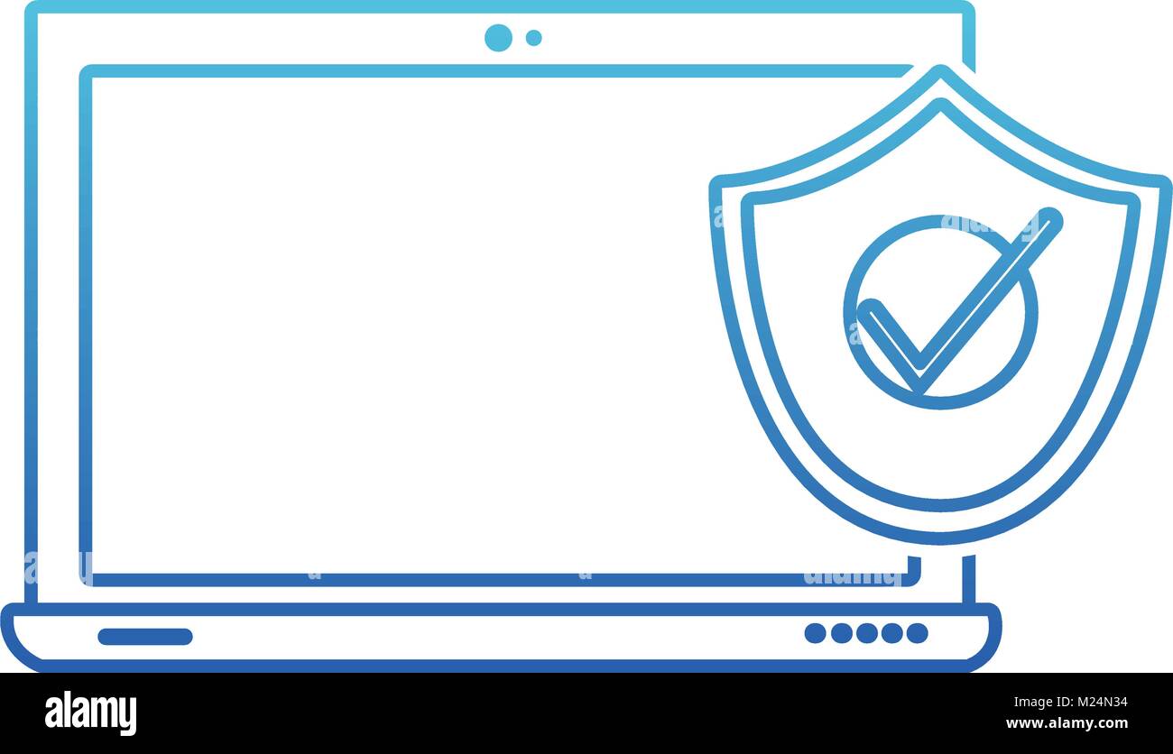 blue line screen laptop technology with shield security Stock Vector ...