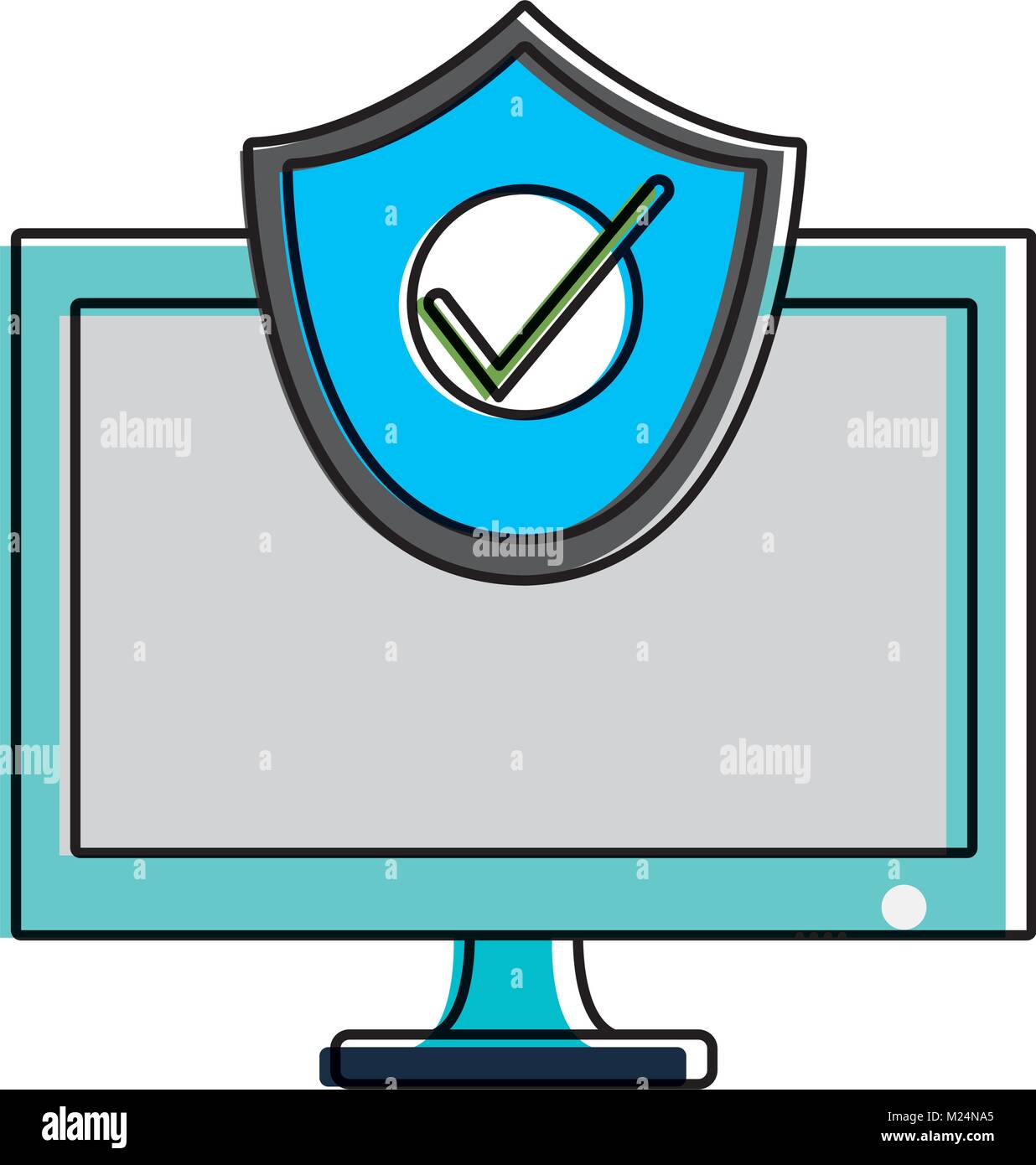 color screen computer technology with security shield Stock Vector ...