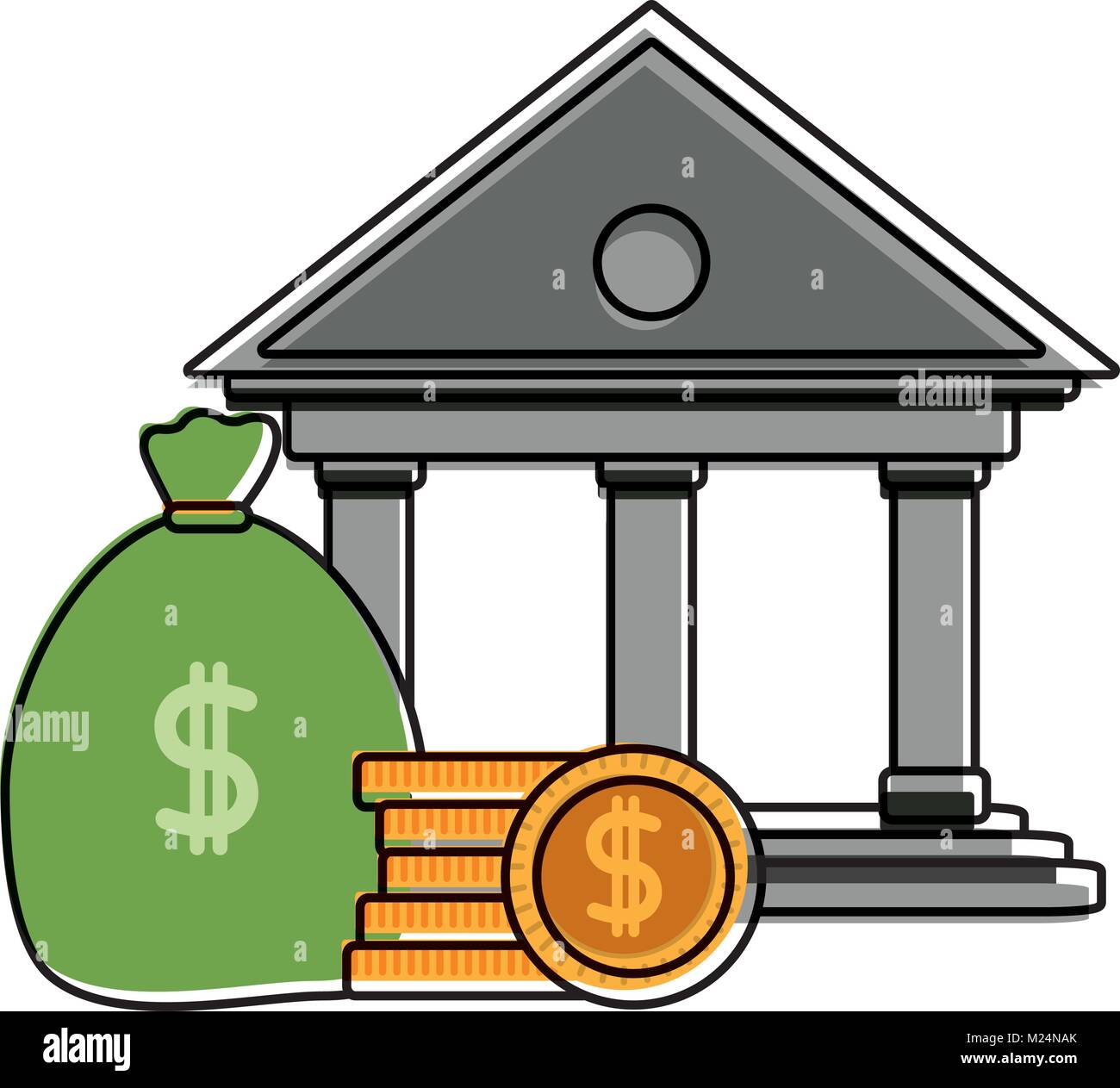 color finance bank with money bag and coins Stock Vector Image & Art ...