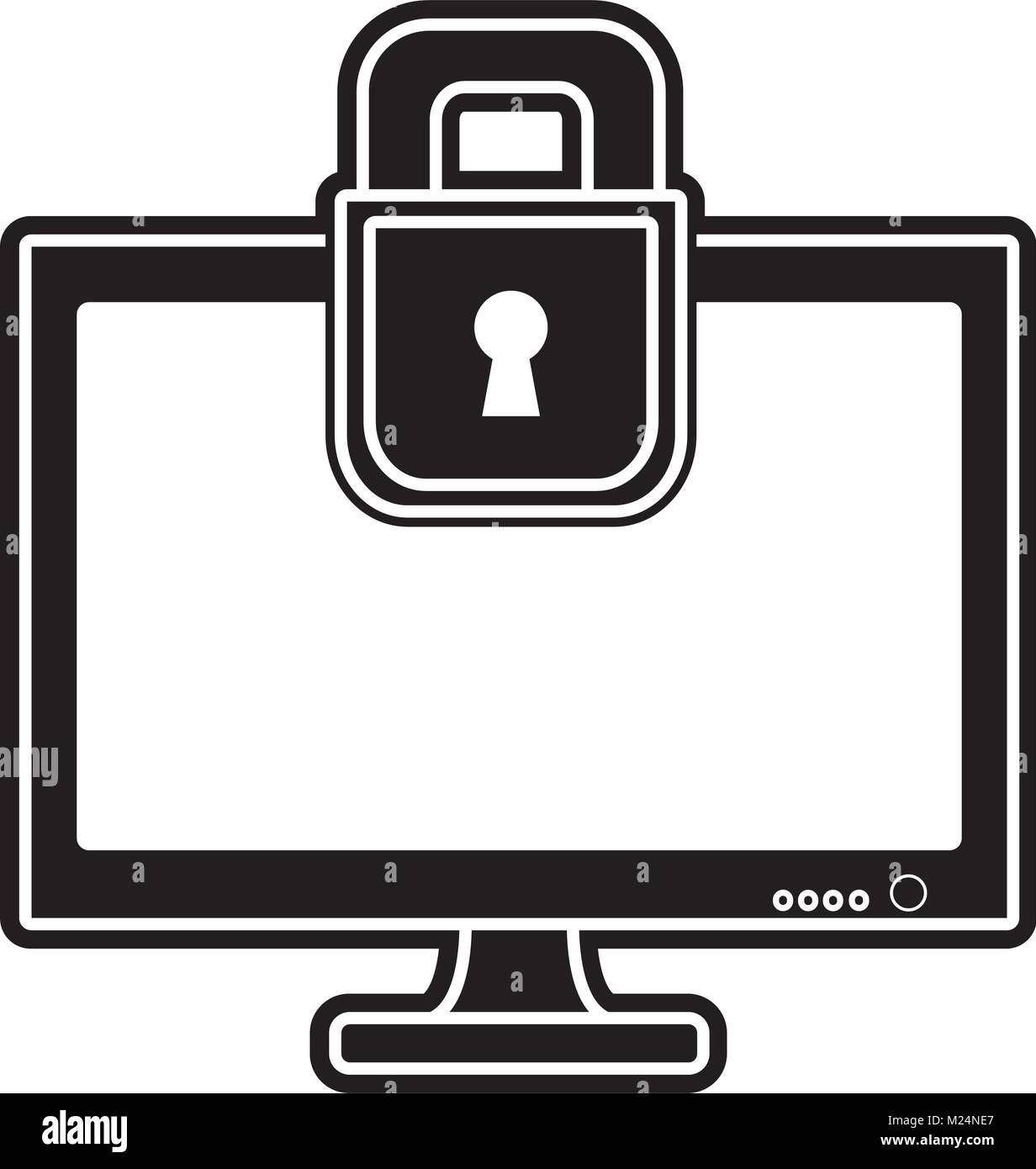 silhouette screen computer technology and padlock security Stock Vector ...