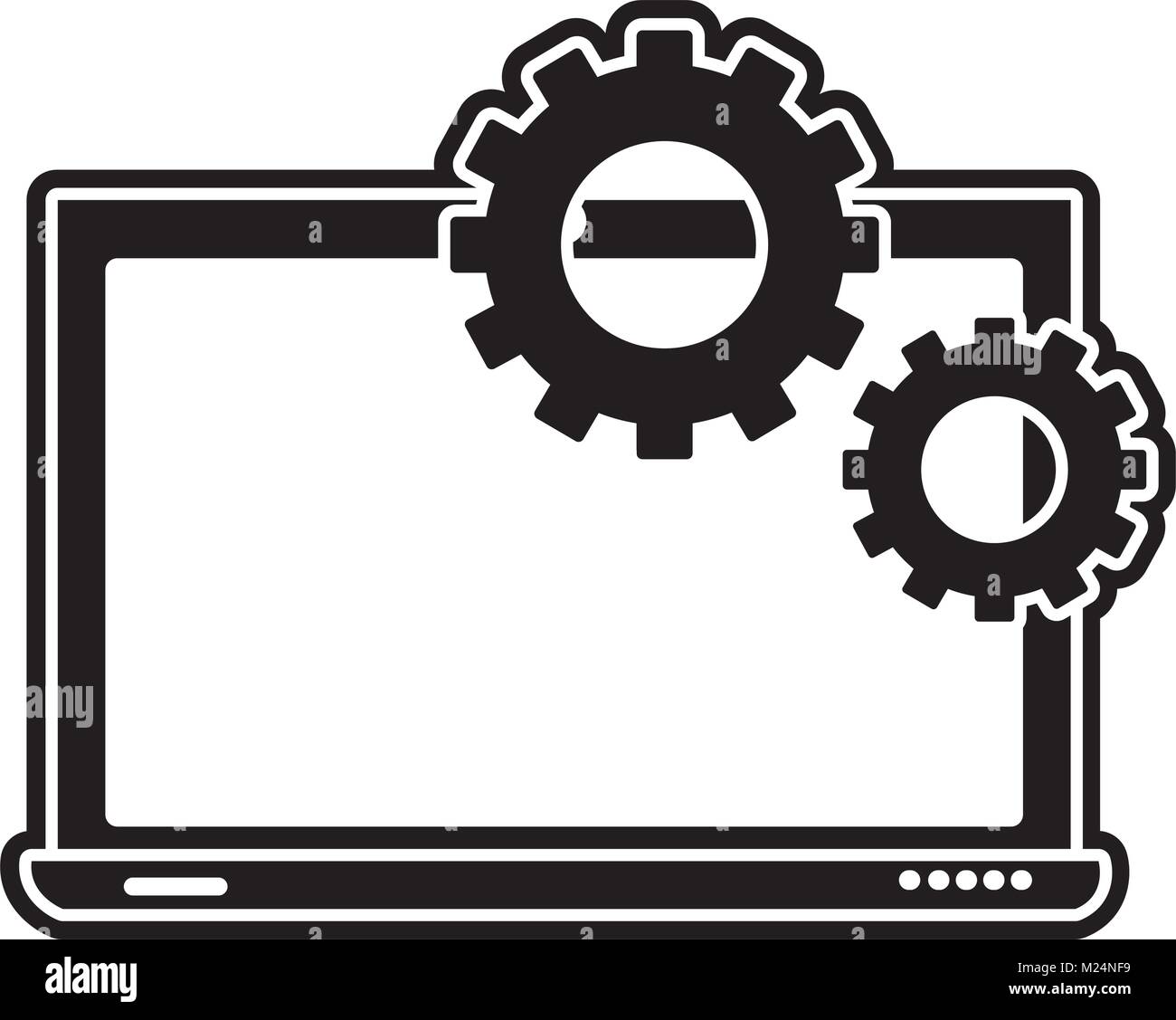 silhouette screen laptop technology with gears process Stock Vector ...