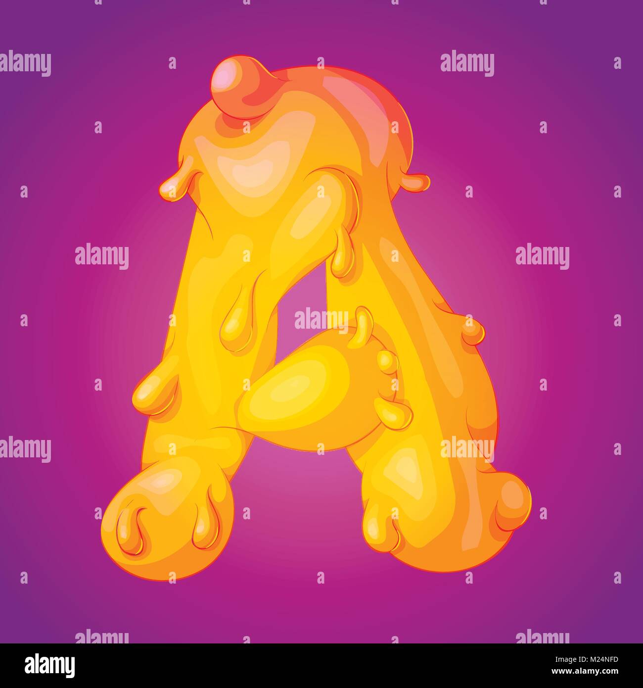 Melted slicky alphabet letter A realistic cartoon vector illustration ...