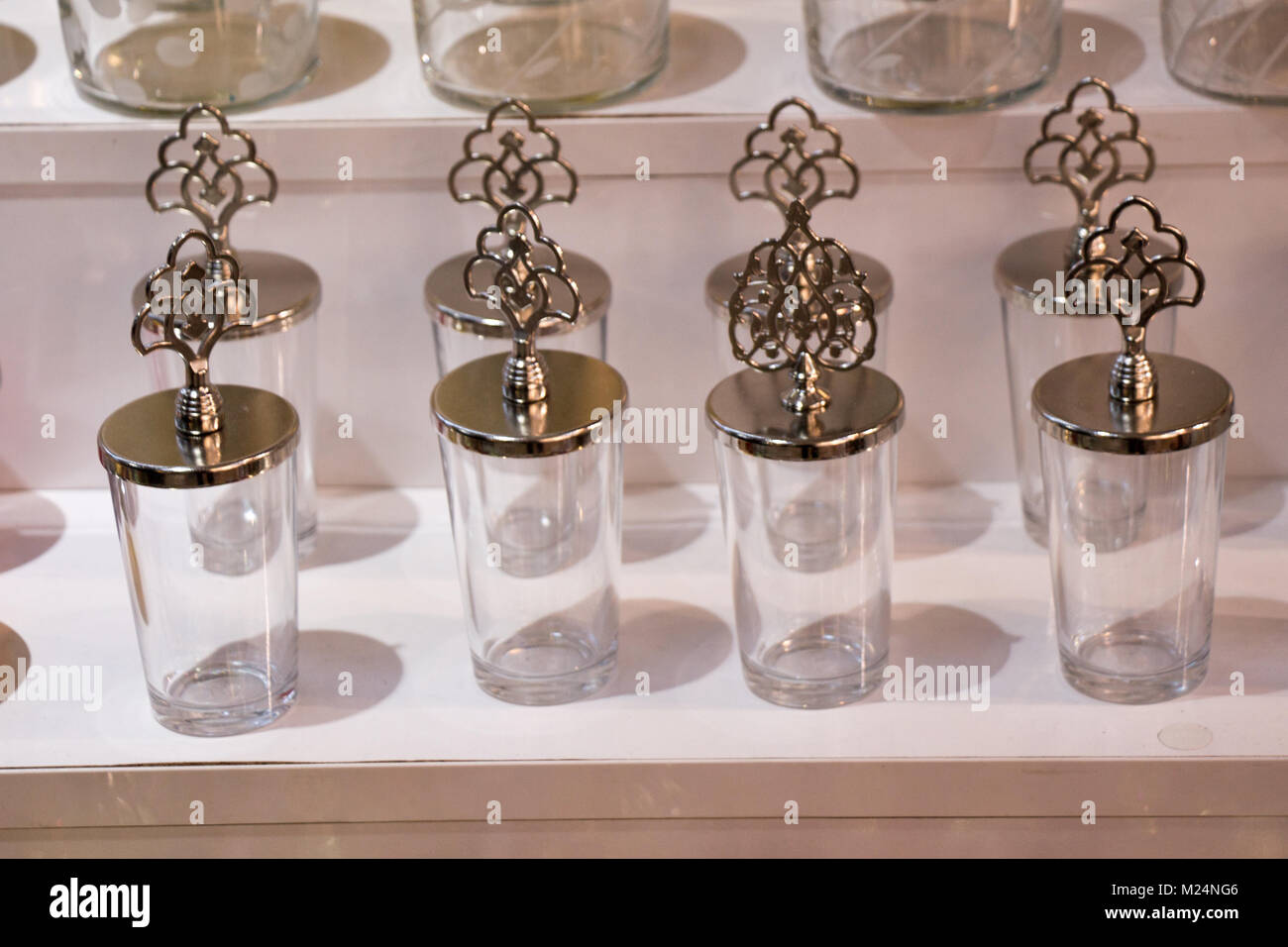 Set of Empty small transparent bottles Stock Photo - Alamy