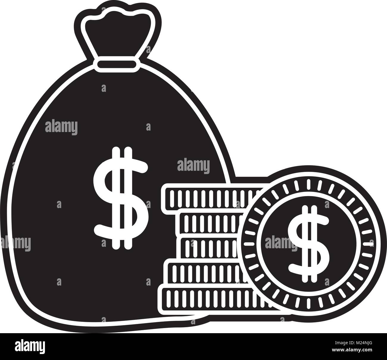 silhouette money inside bag with peso symbol and coins Stock Vector ...