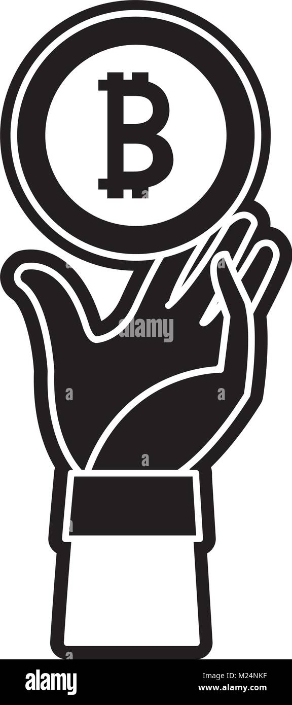 silhouette bitcoin electronic currency with hand up Stock Vector Image ...