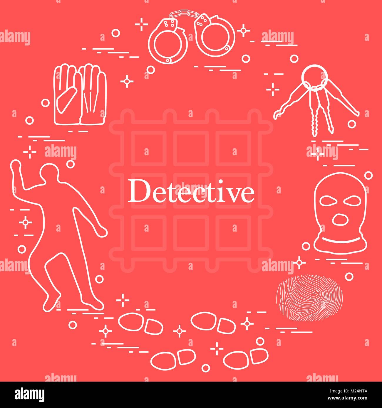 Criminal and detective elements. Crime, law and justice vector icons ...