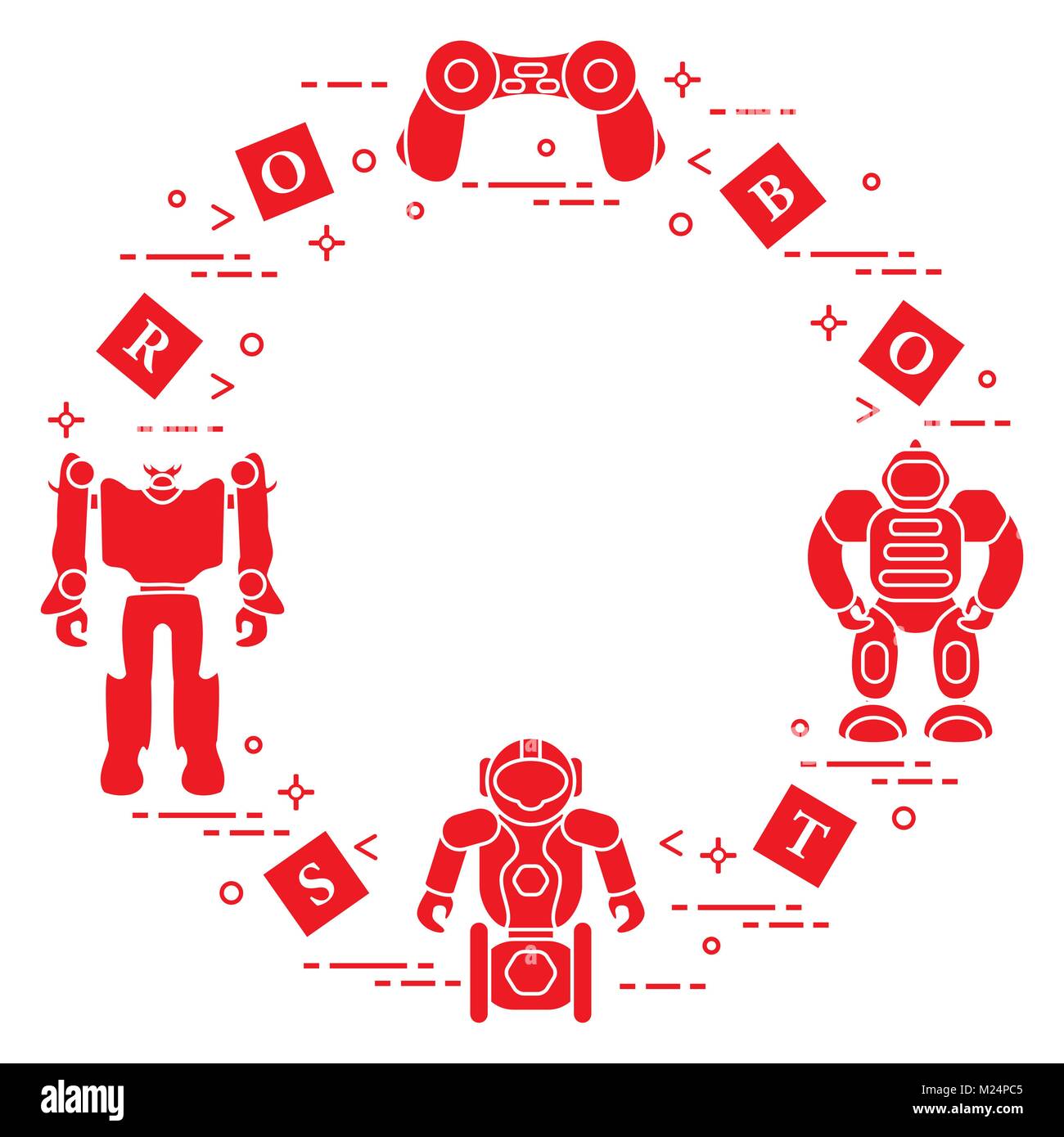 Toys for children: robots, remote control, cubes. Design for banner ...