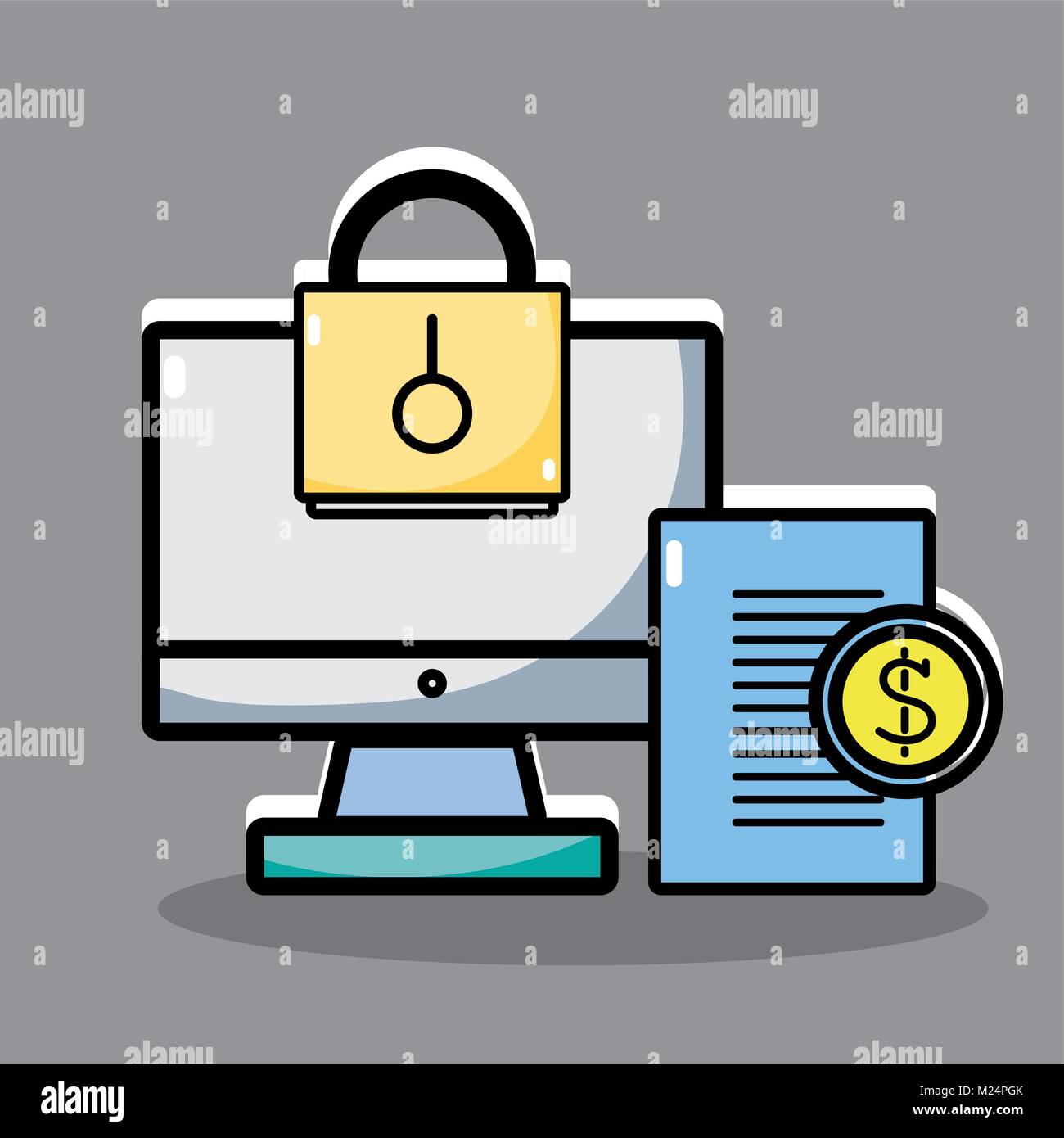linear computer screen with document and coin money Stock Vector Image ...