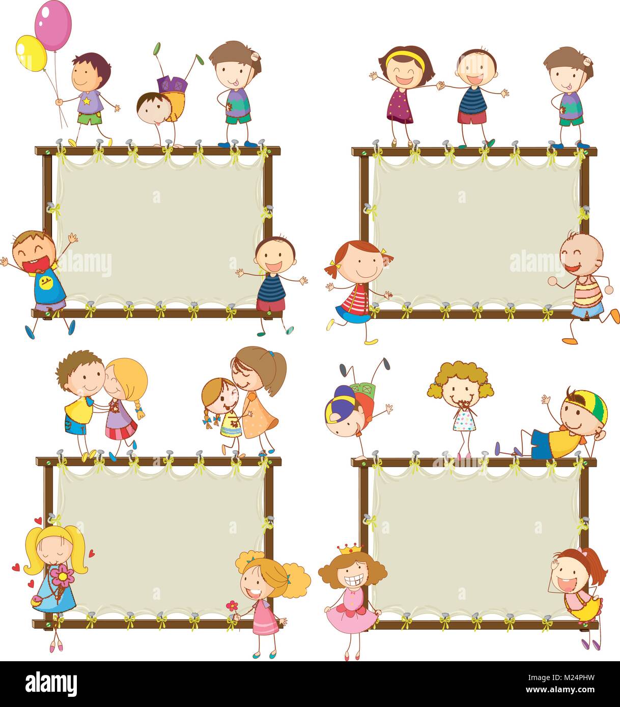 Four frame designs with happy children illustration Stock Vector Image ...