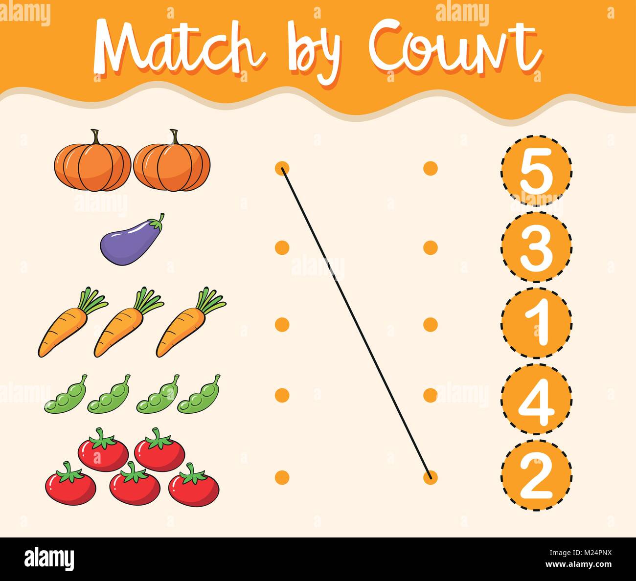 Math worksheet template with matching numbers and vegetables ...