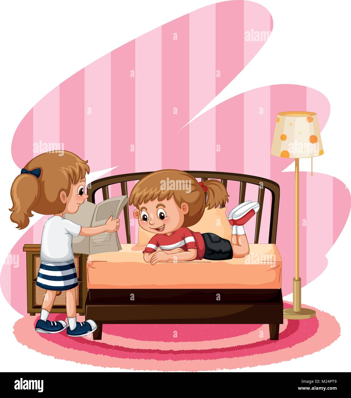 Two cute girls in bedroom illustration Stock Vector Image & Art - Alamy