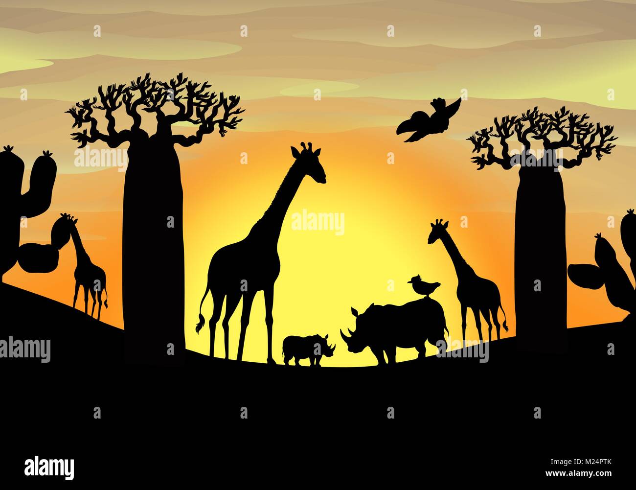 Background scene with wild animals in the field illustration Stock ...