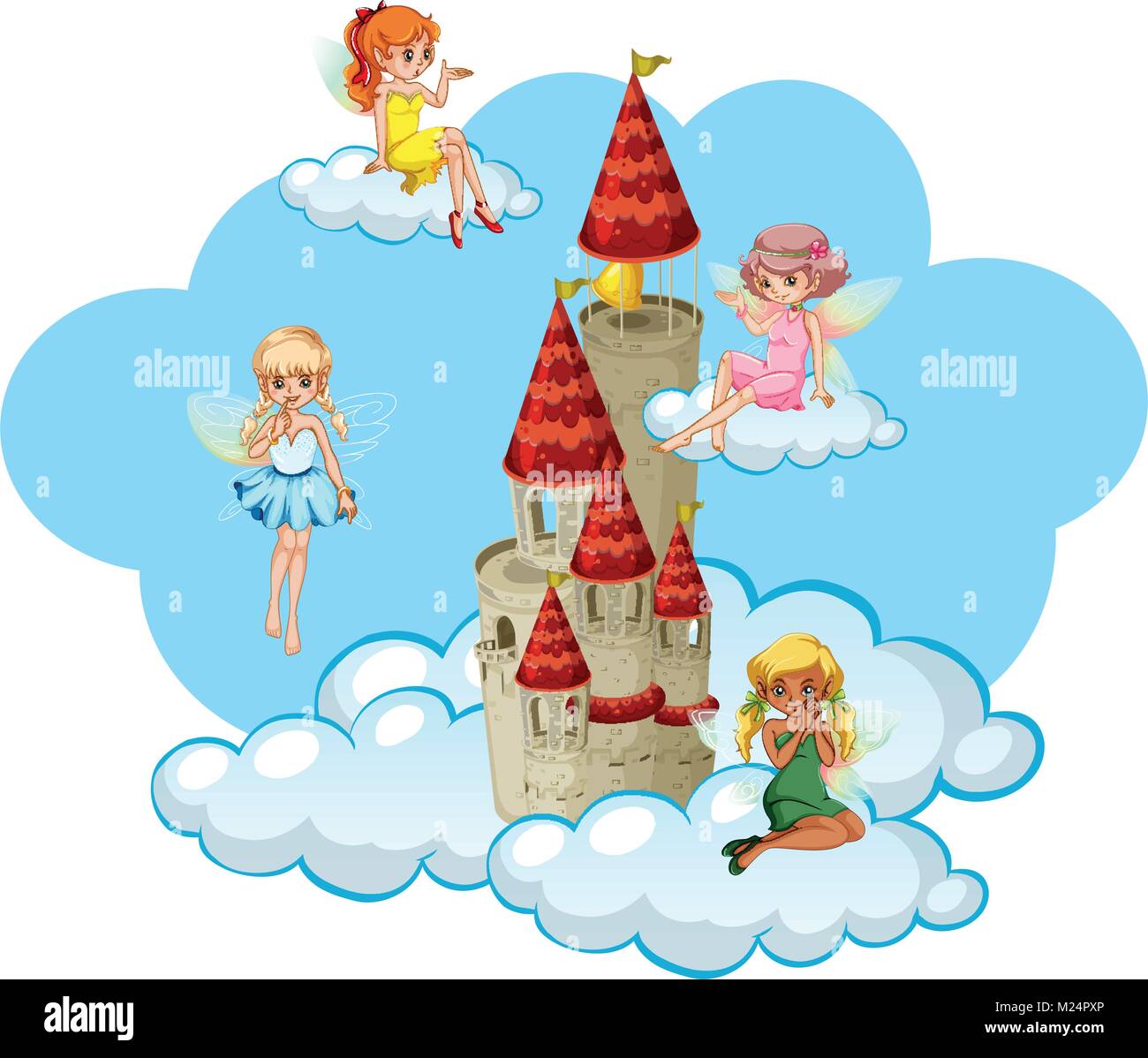 Many fairies flying around the tower illustration Stock Vector Image ...