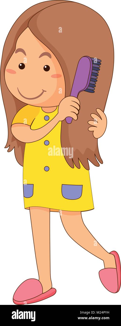 Little girl combing hair illustration Stock Vector Image & Art - Alamy