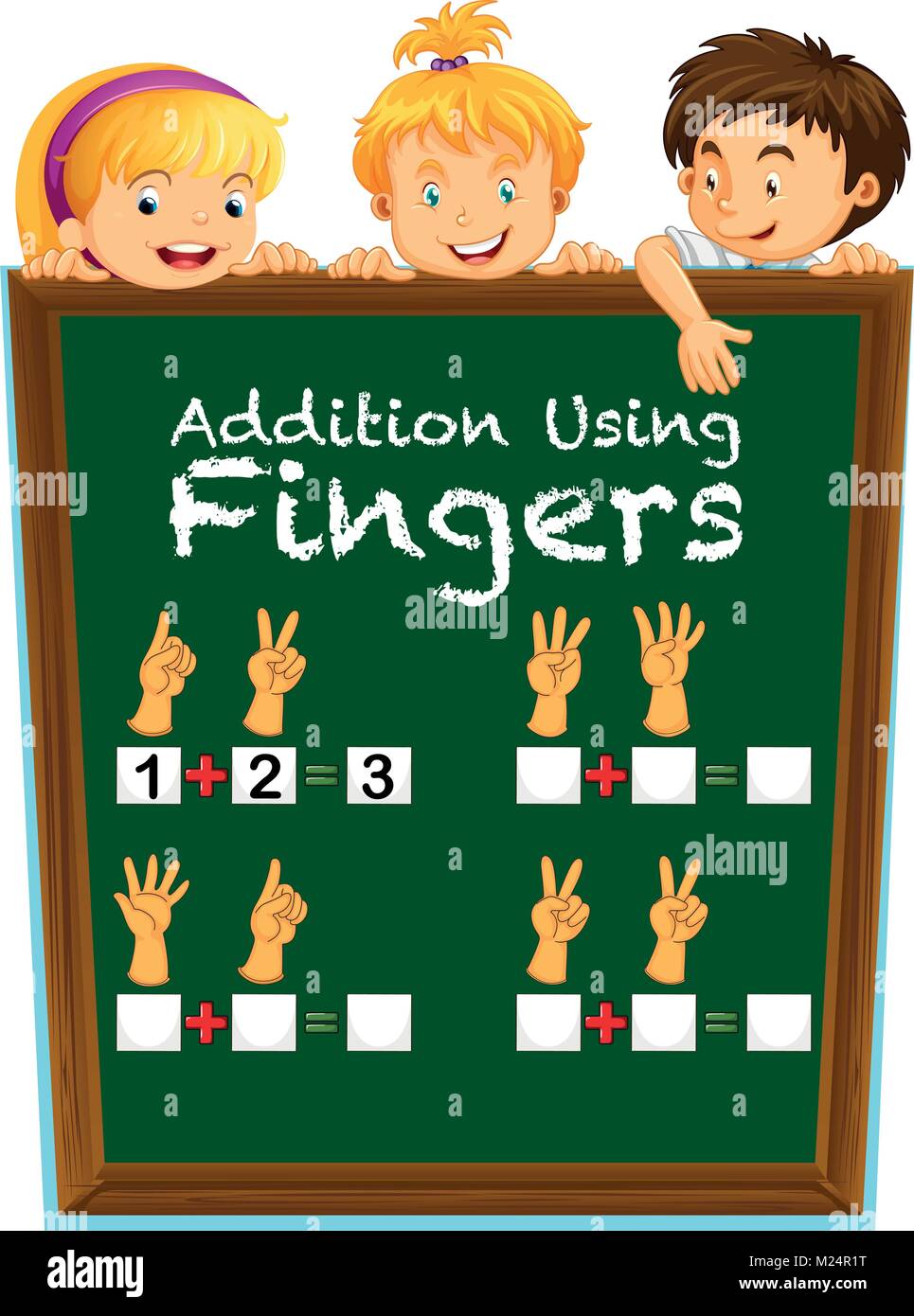 Math worksheet with kids and question on board illustration Stock ...