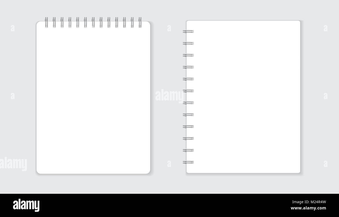 Realistic template notepad with spiral. Blank cover design. School ...