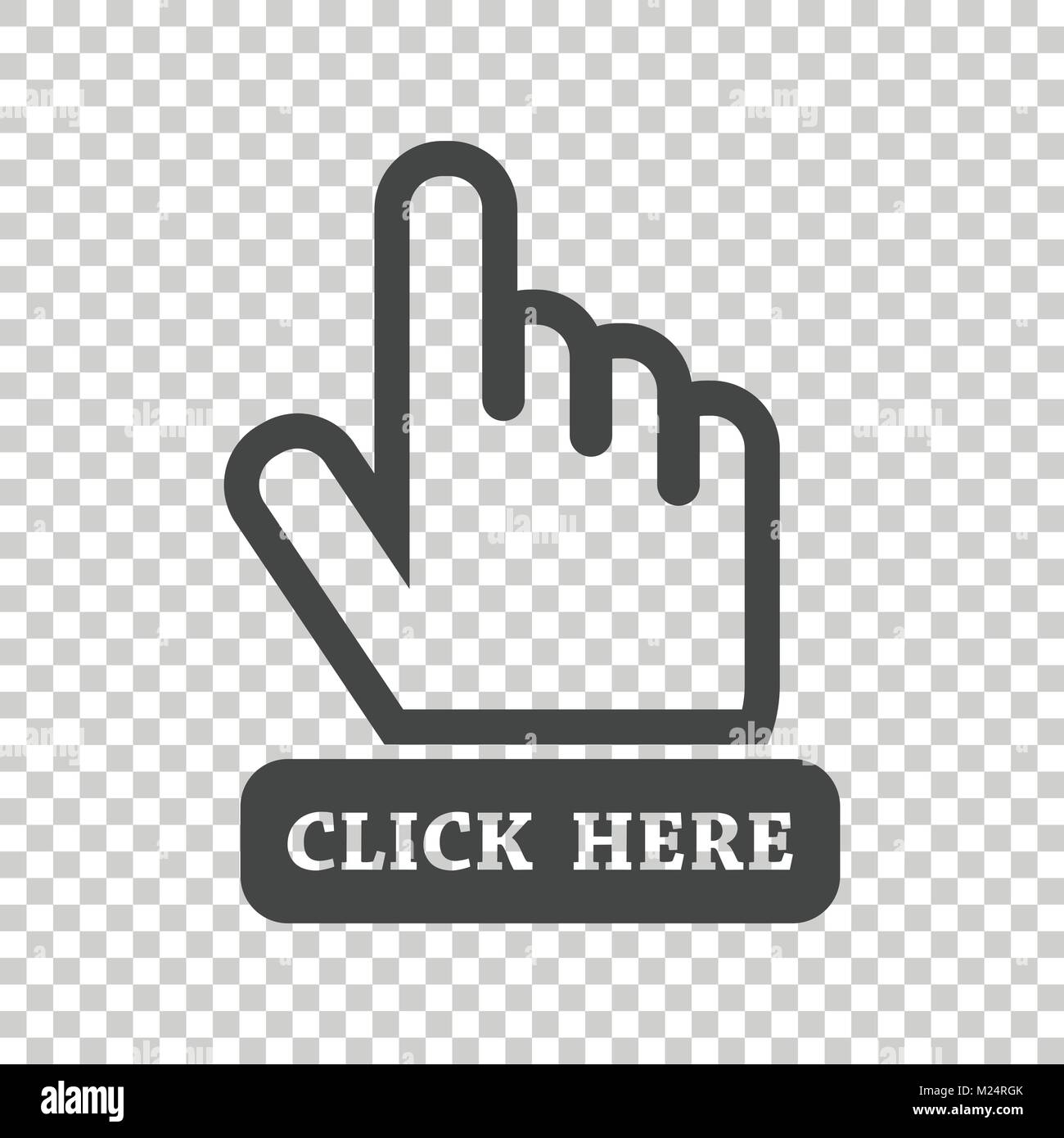 Click here icon. Hand cursor signs. Black button flat vector ...