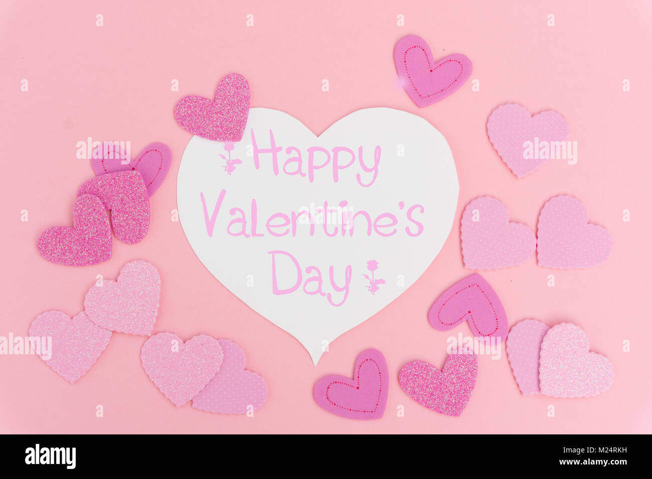 Valentines day frame with hearts on pink background with with Happy ...