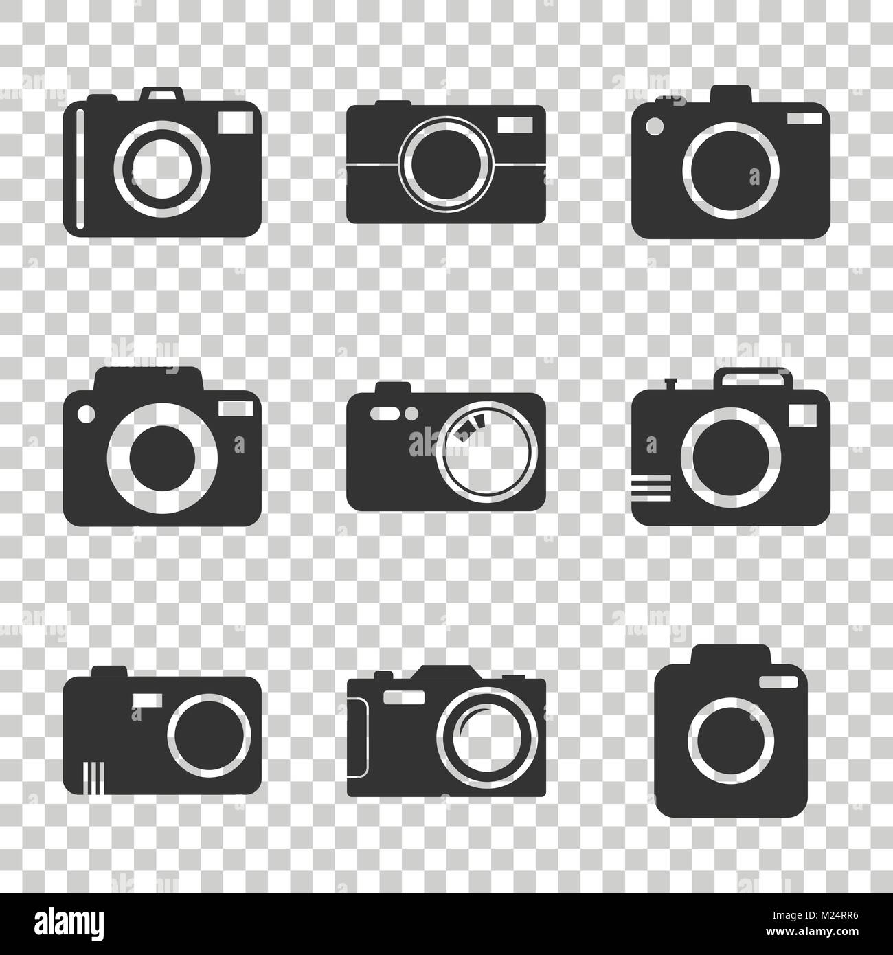 Camera icon set on isolated background. Vector illustration in flat ...