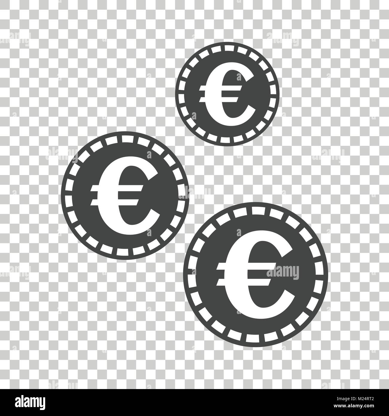 Euro coins icon. Vector illustration in flat style. Black coin on ...