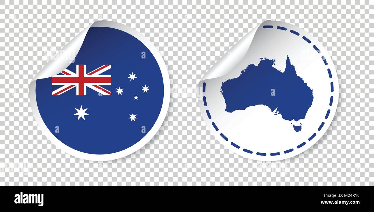 Australia sticker with flag and map. Label, round tag with country ...